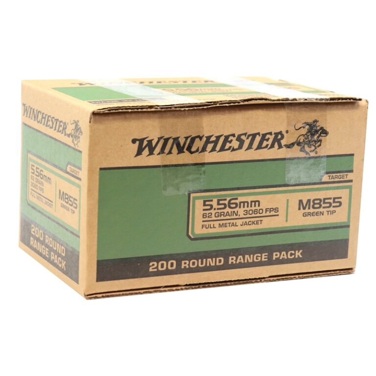 Winchester 5.56mm M855 NATO Ammo 62 Grain Green Tip FMJ 200 Rounds ...